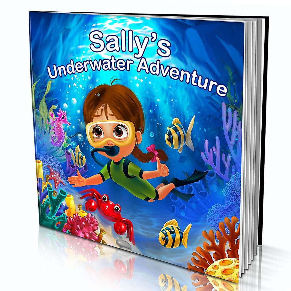 Personalized Story Book by Dinkleboo - "The Underwater Adventure" - for Kids Aged 0 to 8 Years Old - A Story About Exploring The Sea and Meeting Magnificent Sea Creatures - Soft Cover (8"x 8")