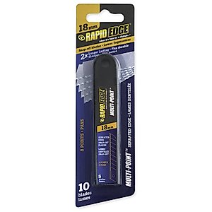 Rapid Edge Multi-Point 18mm Serrated Snap-Off Utility Knife Blades with 10 Blades (12 Pack)