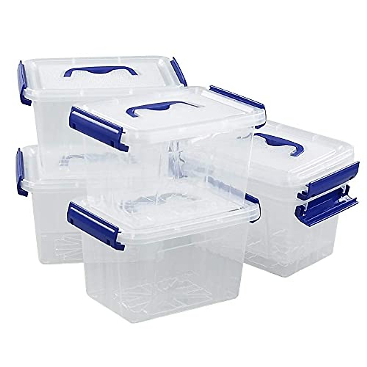 Waikhomes 3L Plastic Storage Containers Set of 6, Latching Storage Bin with Handle (Blue handle), f