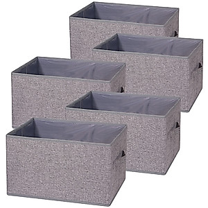 TENABORT 5 Pack Large Foldable Closet Storage Bins with Handle, Fabric Storage Organizer Cube Colth Containers Linen Box Shelf Baskets for Clothes Clothing Shelves Wardrobe Home Office