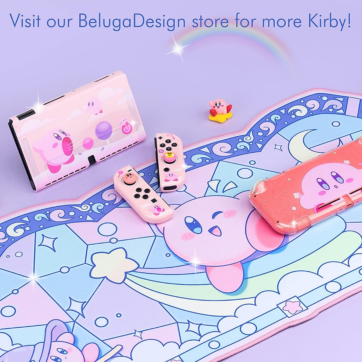 BelugaDesign Pink Puff Ball Case | Cute Kawaii Anime Pink Pastel Cover for Girls | Dockable Star Allies Forgotten Land | Compatible with Regular Nintendo Switch Standard [Video Game]