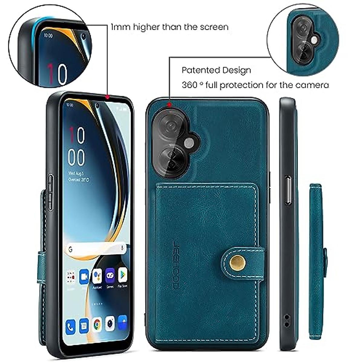 Hongxinyu Case for OnePlus Nord N30 5G / Nord CE 3 Lite 5G, Detachable Magnetic Wallet Card Cash Slot Case Cover Support Wireless Charging Functional Kickstand (Teal)