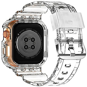 XYF Compatible for Crystal Clear Apple Watch Bands, 45mm 44mm 42mm 41mm 40mm 38mm Bumper Case for Men Women Jelly Sport Case Band for iWatch Ultra 2/1 Series 9 8 7 SE/6 5 4 3 2 1 (Clear, 42/44/45mm)