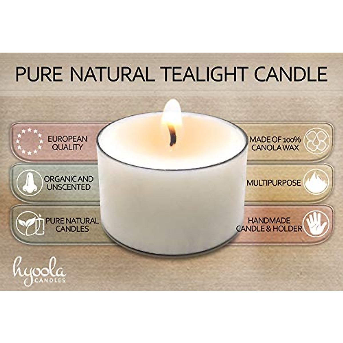 Hyoola Pure Tealight Candles - 100% Natural Candles Non Toxic - 7 Hour Vegan Tea Lights Candles in Clear Cup - 40 Pack