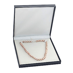 The Pearl Source 7-8mm AAA Quality Round Pink Freshwater Cultured Pearl Necklace for Women in 24" Matinee Length