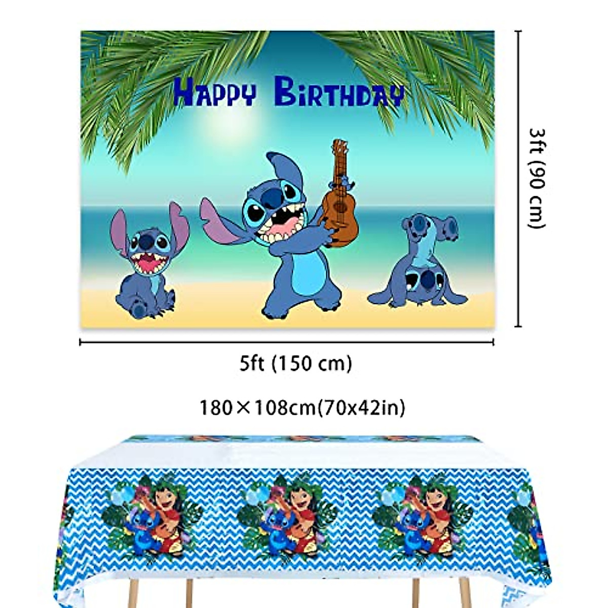 Tropical Luau Happy Birthday Backdrop and Tablecloth for Kids Boys Baby Shower Birthday Party Supplies Decorations 5x3ft, Green