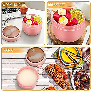 Sunnyray Overnight Oats Container with Lids and Spoons 21 oz Plastic Portable Leak Proof Large Capacity Dessert Cups Cereal Yogurt Container for School student Breakfast (Pink)