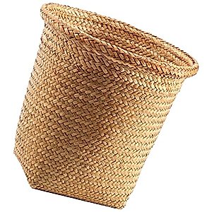 DOITOOL Waste Paper Basket Seagrass Waste Basket Woven Trash Can, Small Round Natural Wastebasket Wicker Waste Basket Garbage Bin for Bathroom Kitchen Home Office Rattan Garbage Bins