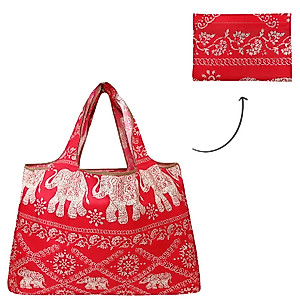 allydrew Large Foldable Tote Nylon Reusable Grocery Bags, Regal Elephants