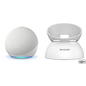 All-New Echo Dot (5th Gen) with clock Glacier White with White Battery Base
