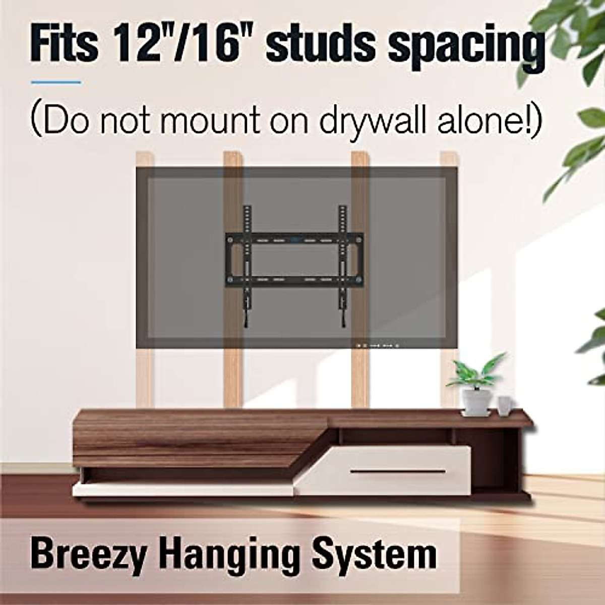 Mounting Dream Tilting TV Mounts for Most 26-55 Inch LED, LCD TVs up to VESA 400 x 400mm and 88 LBS Loading Capacity, TV Wall Mount with Unique Strap Design for Easily Lock and Release MD2268-MK