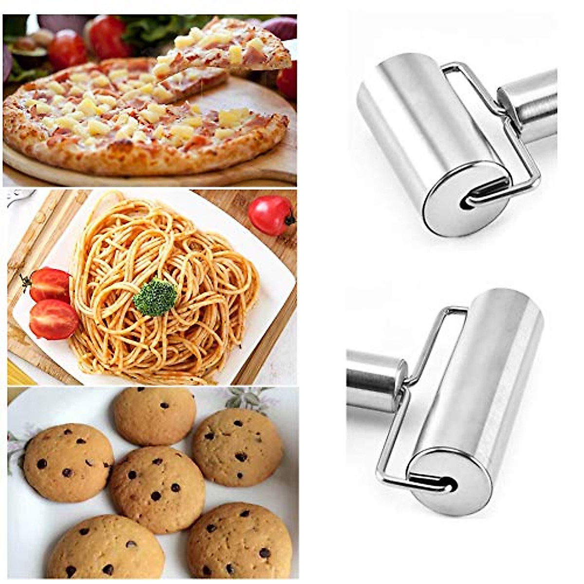 Mazaashop Pastry Pizza Roller Smooth Non Stick Stainless Steel Rolling Pin for Home Baking Cooking