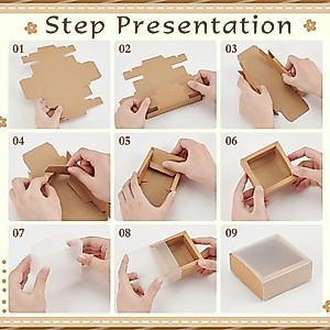 BENECREAT 12 Packs Small Square Brown Kraft Boxes Heavy Duty Paper Gift Box with Clear PVC Windows 3.3x3.3x1.2 for Party Favor Treats, Bakery, and Jewelry Packaging