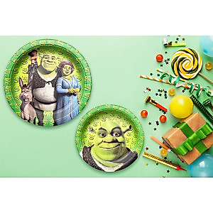 24 Shrek Birthday Disposable Plates, Birthday Party Supplies Decorations 9 Inch and 7 Inch