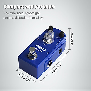 AZOR Delay Guitar Effect Pedal Vintage Delay Mini Pedal with Guitar Pedal Power Cable,9V Battery Clip Converter Power Cable