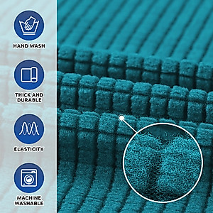 KEKUOU Stretch Oversized Sofa Slipcover 1 Piece Couch Sofa Cover (94"-110") Furniture Protector 4 Seater Sofa with Elastic Bottom for Kids,Pet.Jacquard Checked Pattern Fabric(X Large,Peacock Blue)