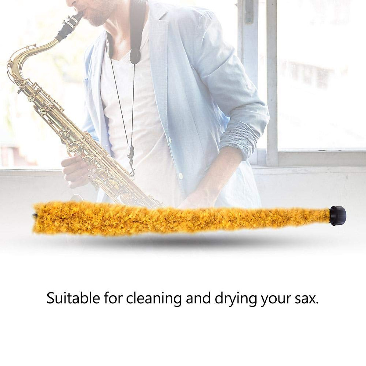 Sax Cleaning Tool, 60cm/23.6inch Tenor Sax Cleaning Brush Flexible Saxophone Pad Saver Cleaner Maintain Care Tool
