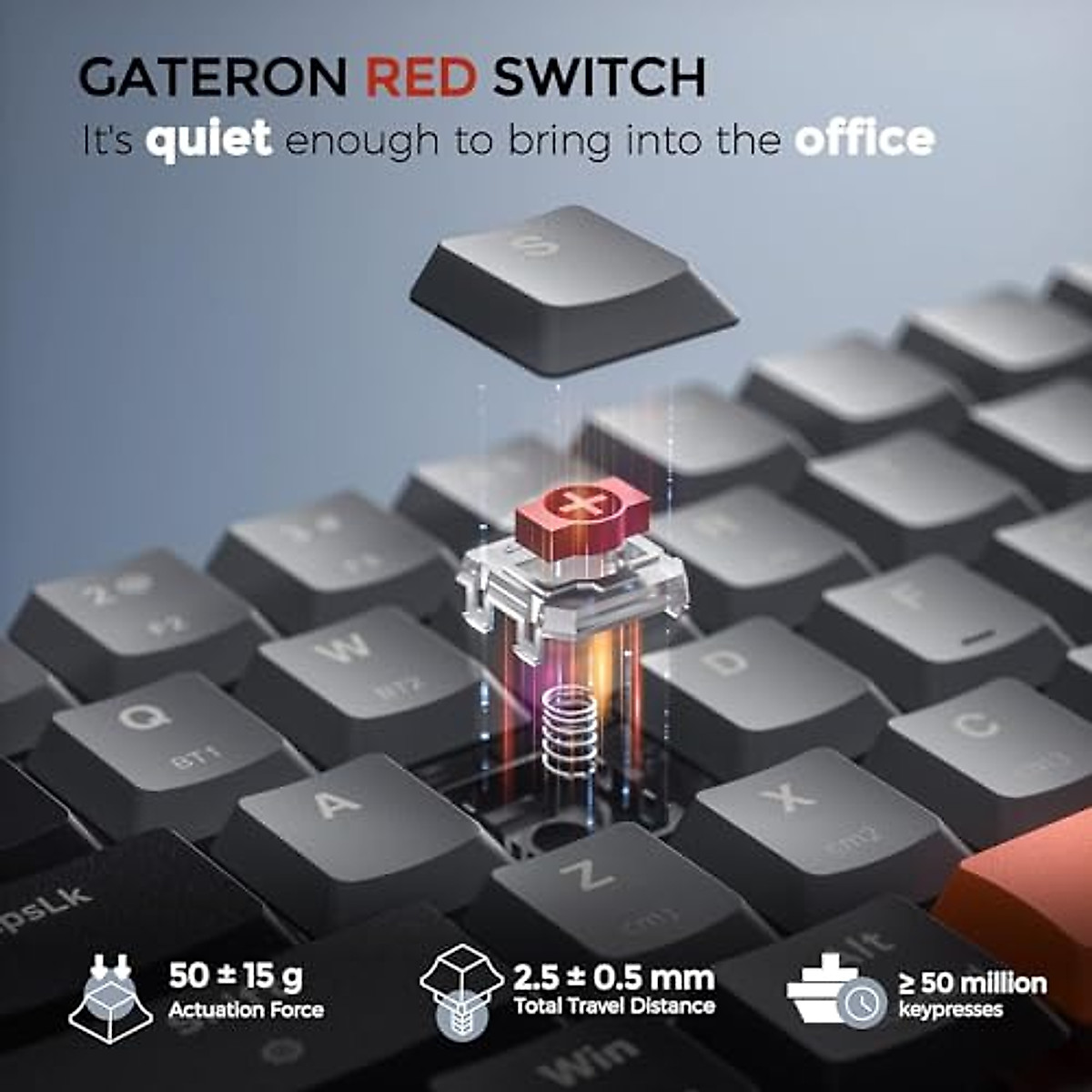 Gaming Keyboard, 65% Low Profile Wireless Mechanical Keyboard with Red Switch, Bluetooth 5.0/ 2.4G/ Wired RGB Lighting Keyboards for Travel Office PC, Compatible with Mac OS and Windows, Volume Slider
