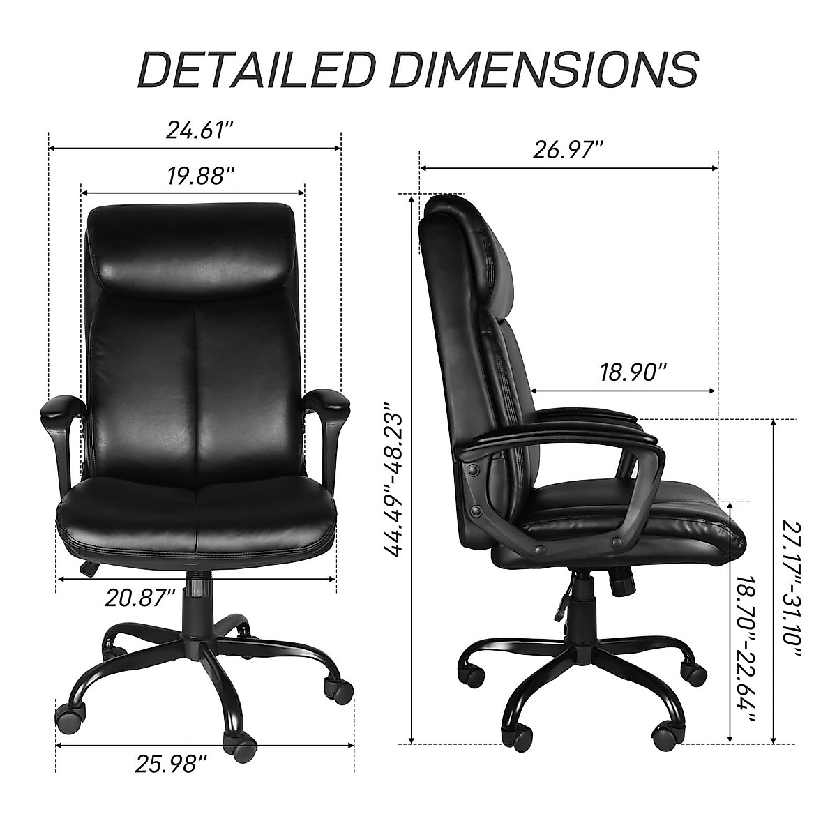 Daesar Office Desk Chair Pu Leather, Adjustable Height/Tilt, 360 Degree Swivel, 300Lbs, Black