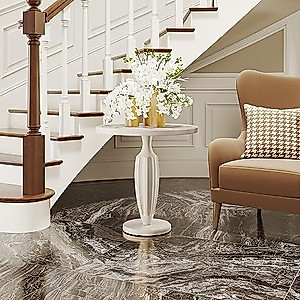 Tribesigns Modern Pedestal Side Table, Small Round Off-White End Table, Wood Sofa Side Table, Ivory White Accent Table for Living Room, Every Corner, Small Nightstand for Bedroom