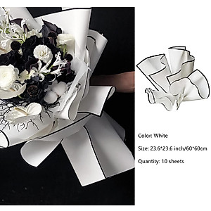 20 Sheets black and white aristocratic border Flower Wrapping Paper Waterproof Thicken Florist Bouquet Packaging Paper Gift or Gift Box Packaging Paper 23.6 x 23.6 inch(Dark Black + Porcelain White)