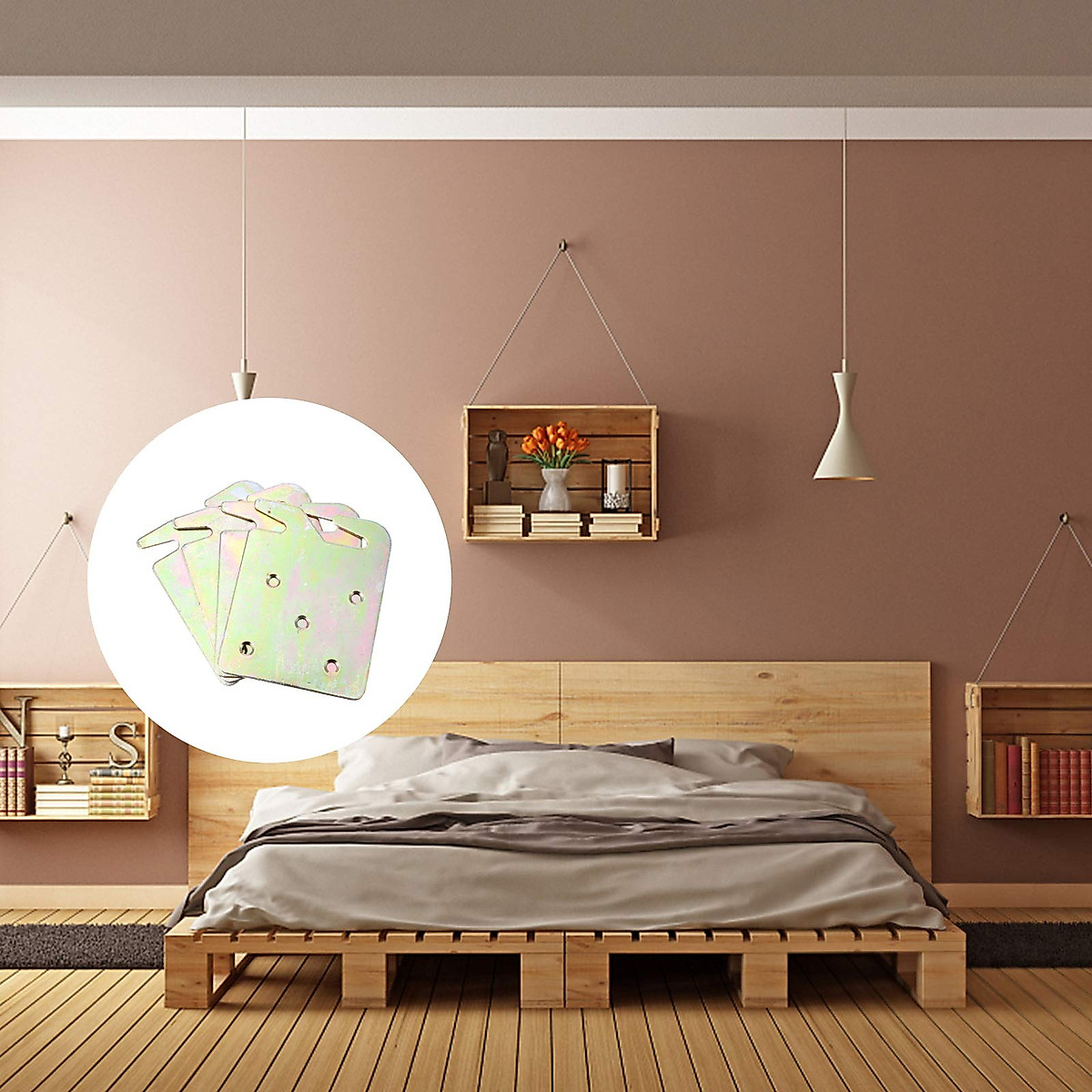 TEHAUX 4pcs Bed Accessories Wood Bed Rail Bracket Bed Rail Hooks Plates Beds Frame