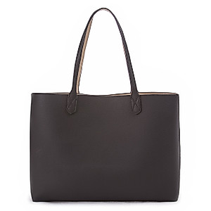 Overbrooke Reversible Tote Bag, Black & Sand - Premium Vegan Leather Womens Shoulder Tote