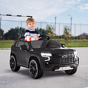 Costzon Ride on Car, 12V Licensed Chevrolet Tahoe Battery Powered Electric Vehicle w/ 2.4G Remote Control, High/Low Speed, Music, Lights, MP3/USB/FM, Spring Suspension, Electric SUV for Kids (Black)