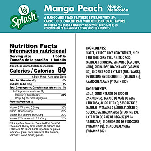 V8 Splash Mango Peach Flavored Juice Beverage, 16 FL OZ Bottle (Pack of 12)
