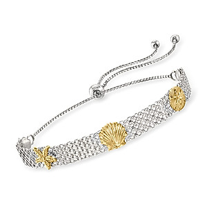 Ross-Simons Sterling Silver and 18kt Gold Over Sterling Sea Life Bismark-Link Bolo Bracelet