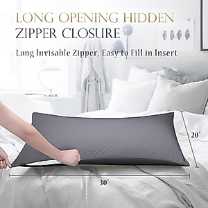 Cooling Side Sleeper Pillow Cases - Curved Bamboo Pillowcase Cover with Super Long Zipper - Breathable Silky Soft Pillowcase for Hot Sleepers Hair and Skin, Queen Size 1 Piece, 20*30 Inches Dark Grey
