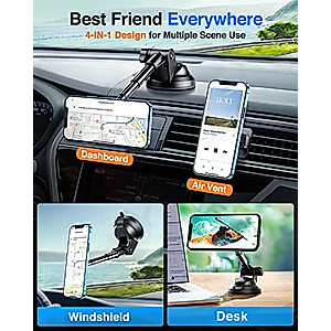VANMASS Magnetic Car Phone Holder, [Super Strong Magets & Ultra Stable] Suction Cup Phone Holder Aluminium Alloy Structure, Handsfree Dashboard Window Car Mount Compatible with All Phones