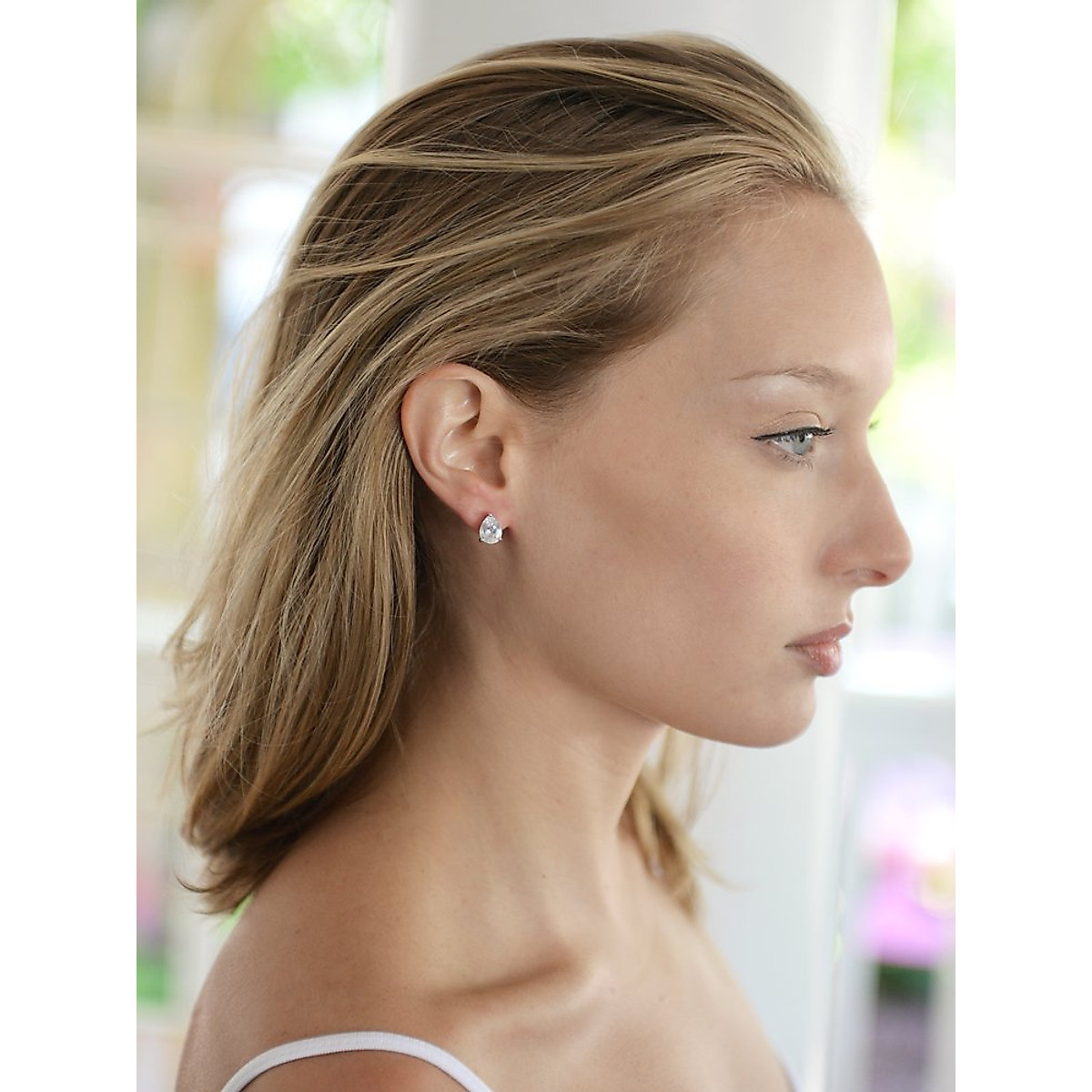 Mariell Cubic Zirconia Clip-On Earrings, Pear Shape CZ Crystal, 2 Carat Imitation Diamond Earring Gift