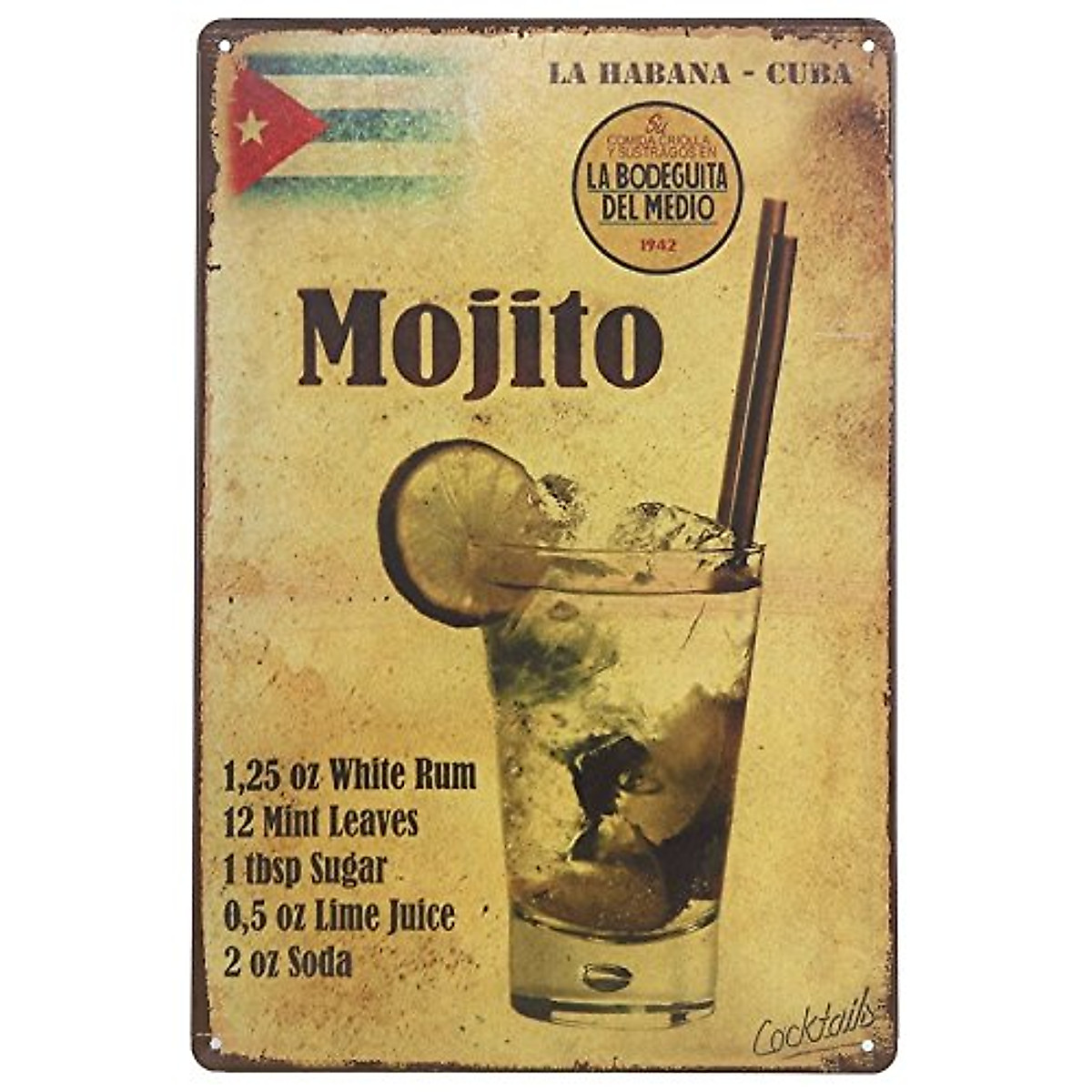 ERLOOD La Habana Cuba Mojito Drink Tin Sign Wall Retro Metal Bar Pub Poster Metal 12 X 8