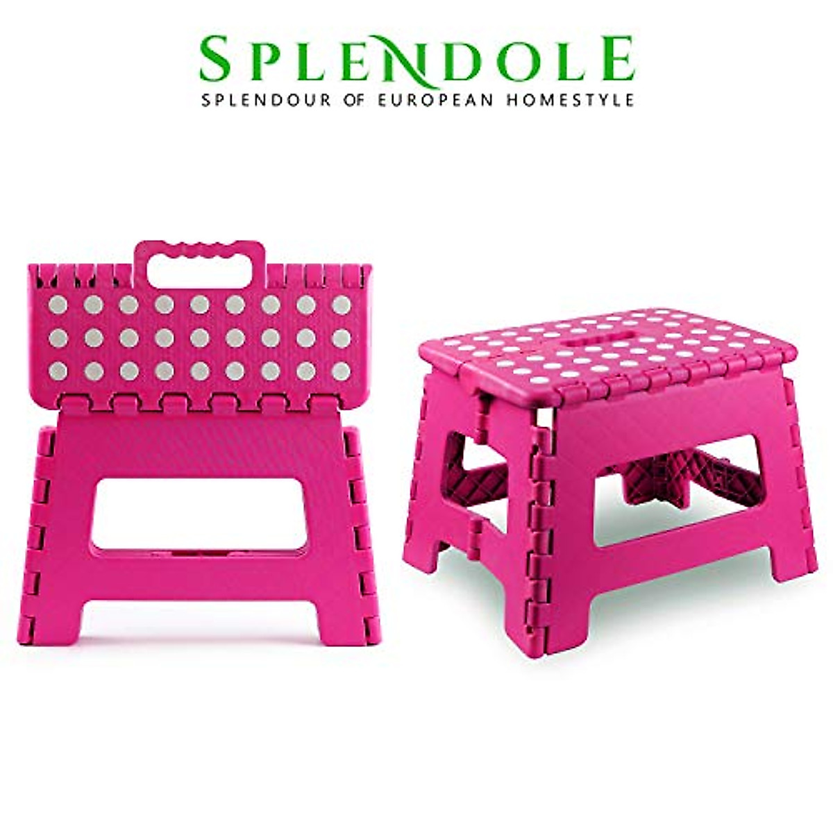 SPLENDOLE Folding Step Stool - 9-Inch Non-Slip Foot Stool for Kitchen, Bathroom, Living Room - Compact and Lightweight Stool Chair with 250-Lb Maximum Weight Capacity Step Stools for Kids and Adults