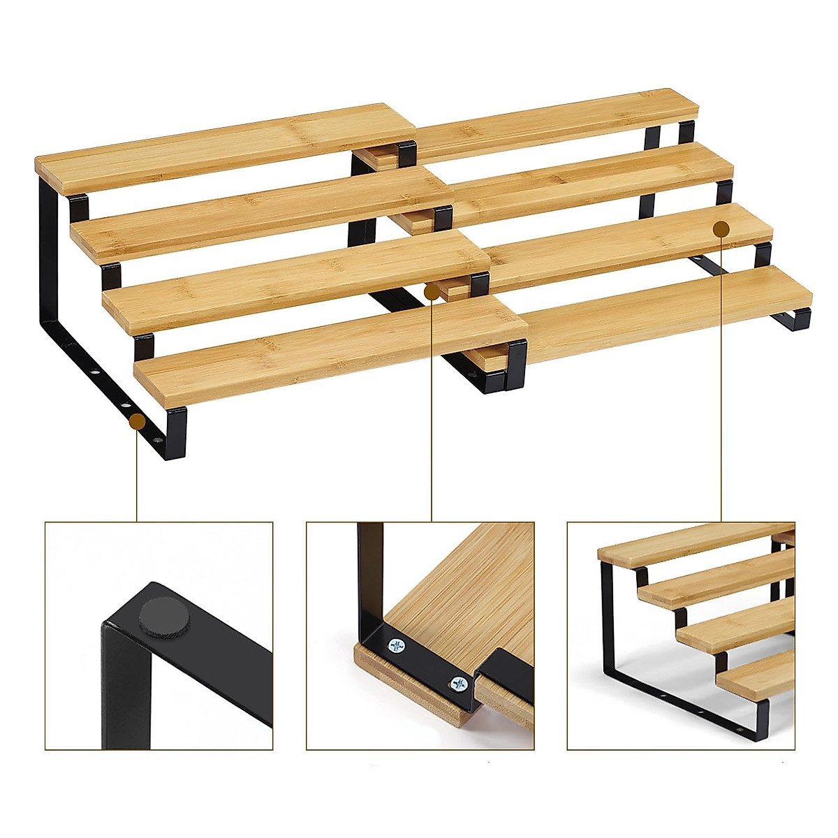 MOOACE 4-Tier Bamboo Spice Rack Organizer for Cabinet, Expandable Spice Rack Shelf Organizer for Kitchen Cabinet Countertop, Set of 2