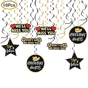 Luxiocio Going Away Party Hanging Swirls Decorations, 16Pcs, We Will Miss You/ Farewell Goodbye/ Adventure Awaits/ Bye Felicia Hanging Swirls Party Supplies, Retirement Office Work Party Decor