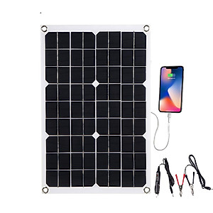 Lixada Solar Panel Charger USB Port Portable High Power Monocrystalline Solar Panel Phone USB Devices Charger & Car Battery Charging Clip Line for Cell Phone Camping RV Boat Marine - 20Watt