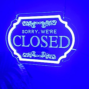 MinIeoh Open Closed LED Neon Sign, 3D Engraved Light Up Wall Door Window Decor Sign, 2PCS/SET, For Business Coffee Beer Salon Studio Bar Restaurants Hotel Office