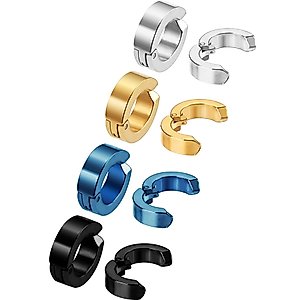 Mudder 8 Pieces Non-Piercing Earrings Ear Clip Fake Ear Hoops for Men and Women, Stainless Steel, 4 Colors