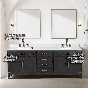 Bell+Modern Harbor 84 in W x 22 in D Black Oak Double Bath Vanity and Carrara Marble Top