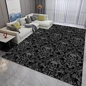 Vintage Black Gothic Skull Area Rugs Halloween Rugs Black and Grey Rugs Fun Carpet Cool Rugs Horror Runner Rug Floor Mat Doormat Goth Room Decor for Hallway Living Room Bedroom 6'x8'