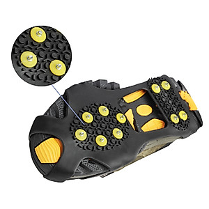 Ice Cleats, willceal Ice Grippers Traction Cleats Shoes and Boots Rubber Snow Shoe Spikes Crampons with 10 Steel Studs Cleats (Yellow,Large)