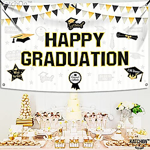 Happy Graduation Banner 2023 - 72x44 Inch, Class of 2023 Decorations | Happy Graduation Sign for Black and White Graduation Party Decorations 2023 | Graduation Backdrop for Graduation Decorations 2023