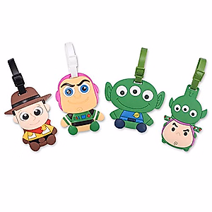 Finex 4 Pcs Set Toy Story Woody Buzz Lightyear Squeeze Alien Silicone Travel Luggage Baggage Identification Labels ID Tag for Bag Suitcase Plane Cruise Ships with Belt Strap