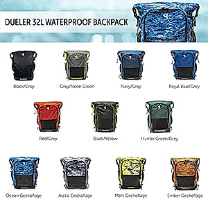 geckobrands Dueler Waterproof 32L Backpack (Red/Grey), Use for nearly any sport, 2 compartments, Separate Wet from Dry, Personalize