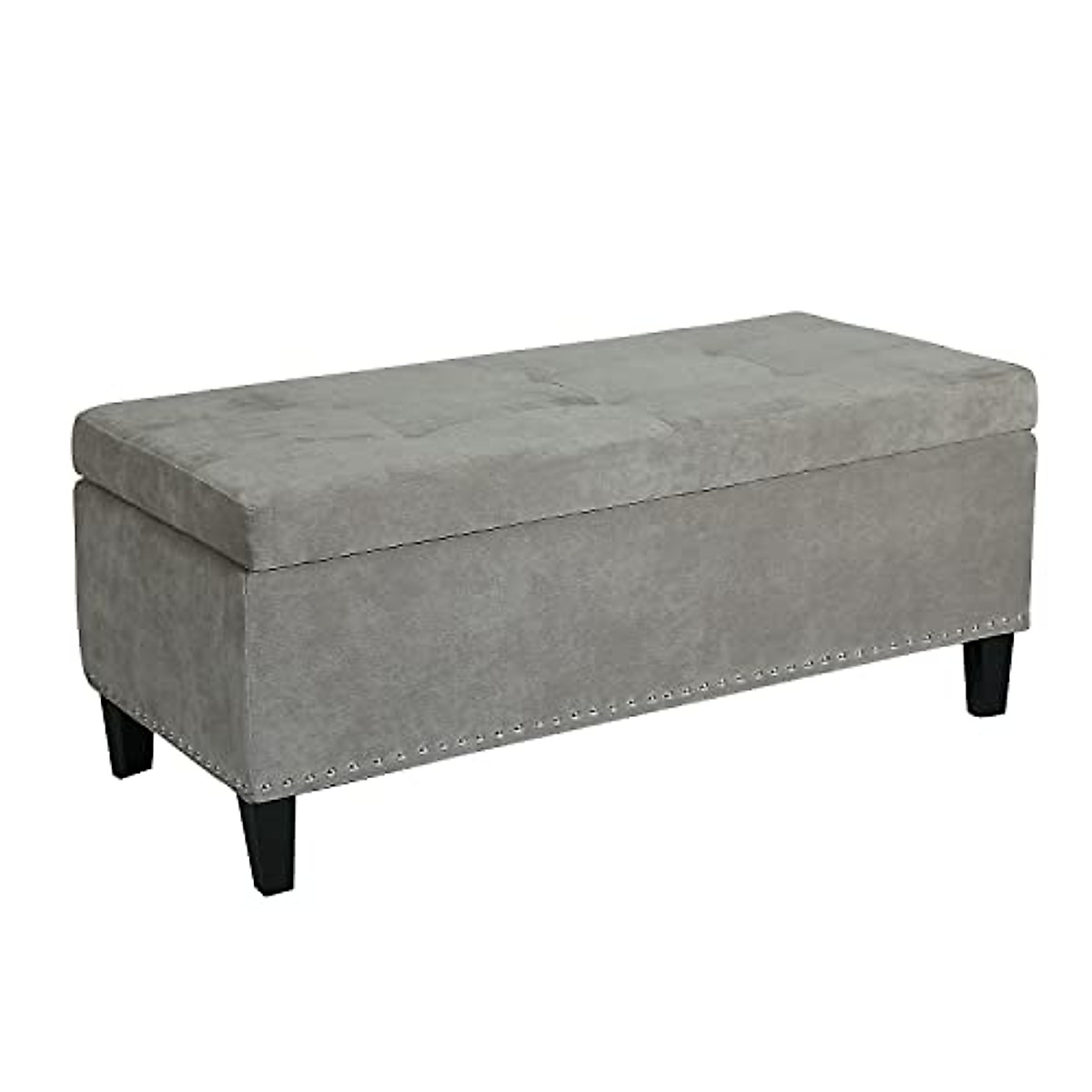 Homebeez Storage Ottoman Bench Tufted Foot Rest Stool with Nailhead Trim (Light Gray)