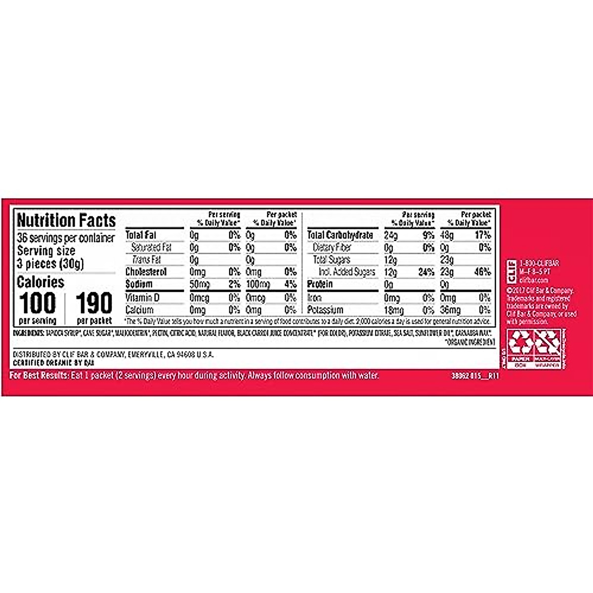 CLIF BLOKS - Strawberry Flavor - Energy Chews - Non-GMO - Plant Based - Fast Fuel for Cycling and Running - Quick Carbohydrates and Electrolytes - 2.12 oz. (18 Count)