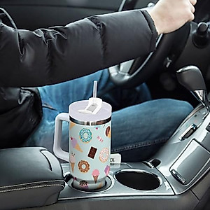 ARGTILDN 40 oz Tumbler Ice Cream Donuts Cupcakes Candy Insulated Travel Mug with Handle and Straw Lid Stainless Steel Vacuum Coffee Cup Tea Beverage Container Water Bottles for Car Sports office