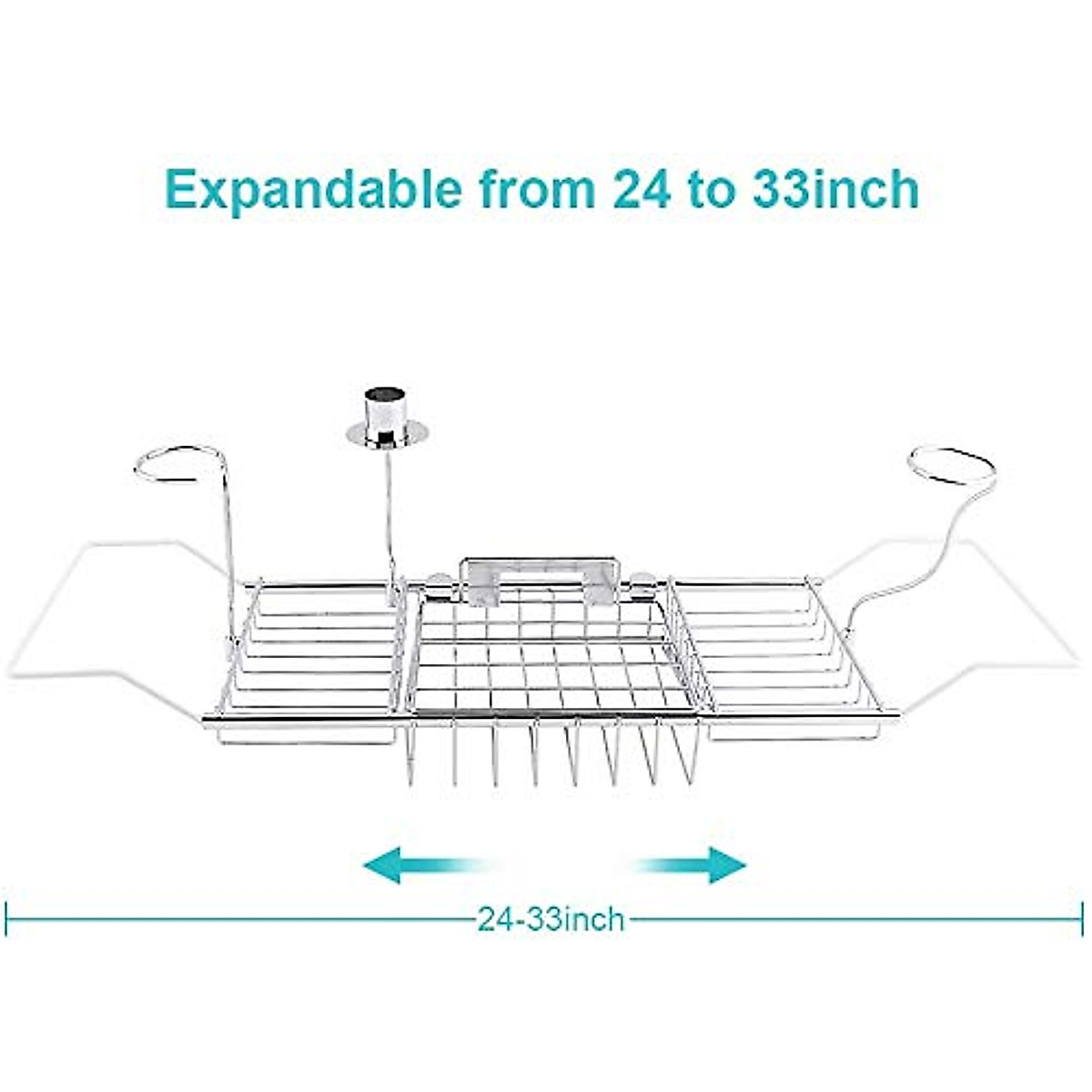 GOTOTOP Stainless Steel Tub Shampoo Bath Caddy Bathtub Caddy Tray, Stainless Steel Bathroom Bath Tub Table Caddy Tray Shelf with Extending Sides and Removable Wine Glass Book Holder Bath Organizer